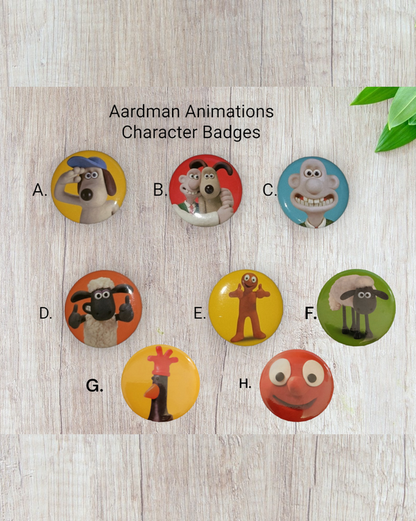 Aardman Animations Character Button Badges Wallace & Gromit Shaun The ...